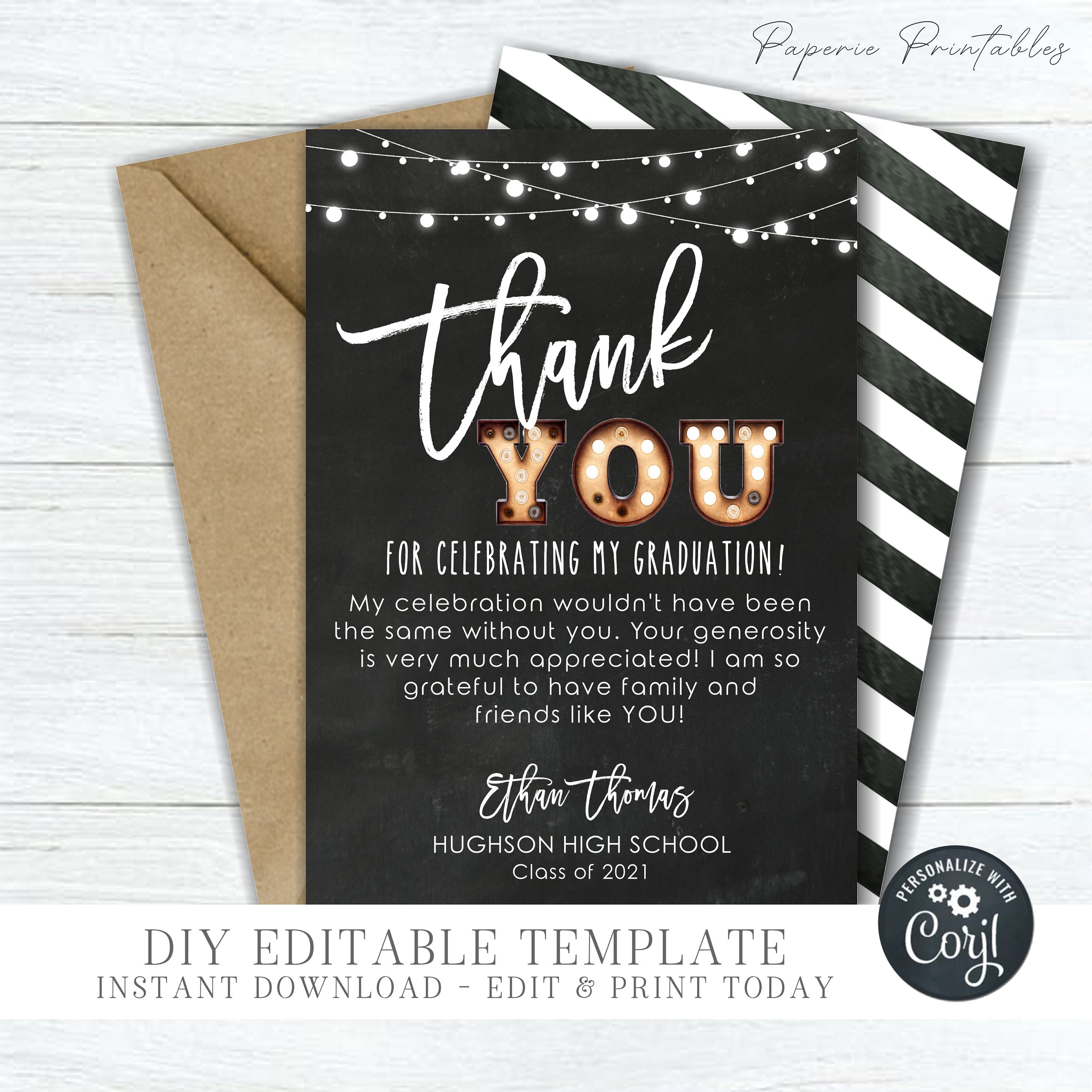 EDITABLE Graduation Thank You Card Thank You Graduation Card - Etsy