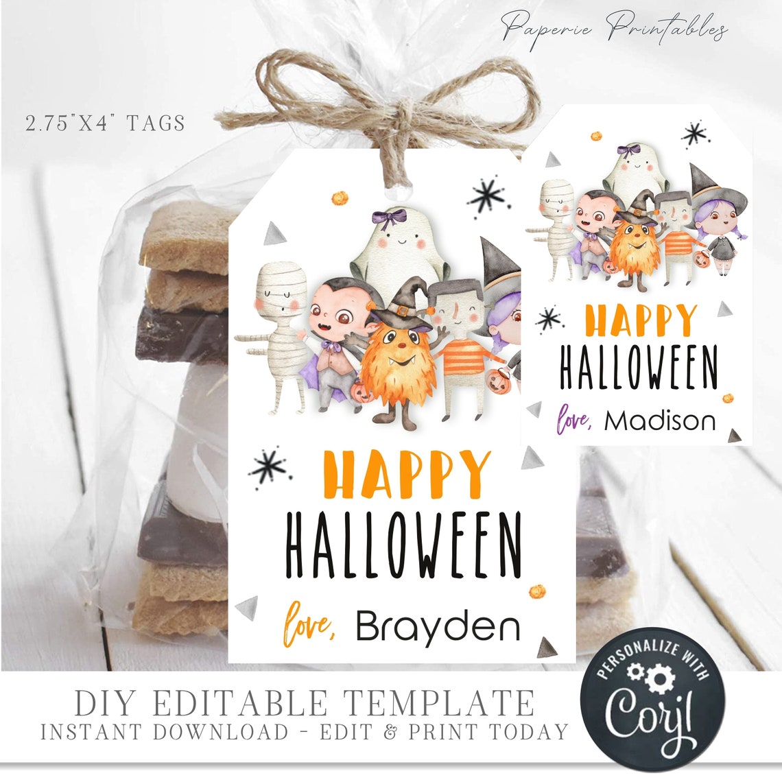 EDITABLE Halloween Tag Printable Halloween Favor Tags - Etsy