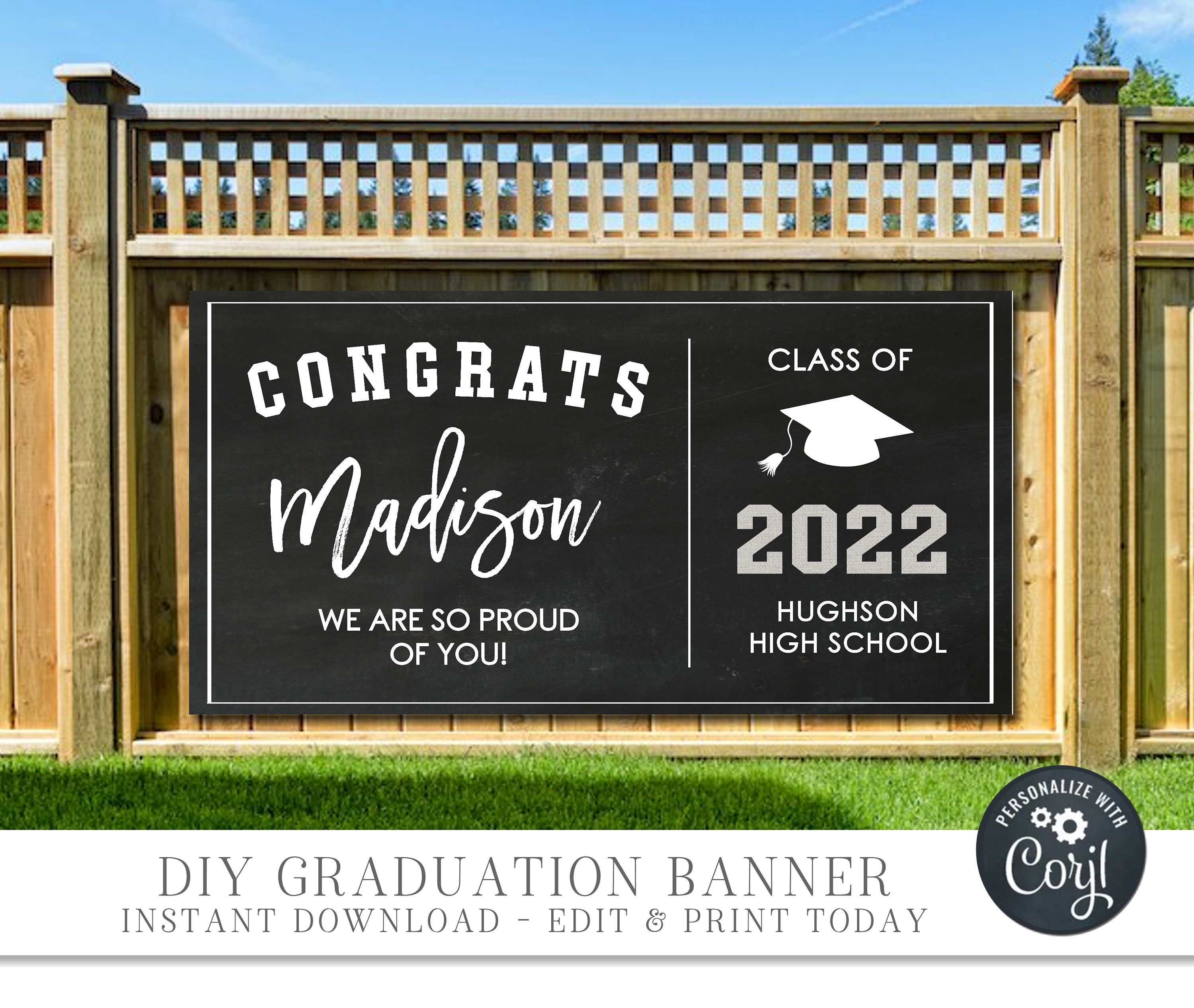 EDITABLE Graduation Banner Graduation Yard Sign Class of - Etsy