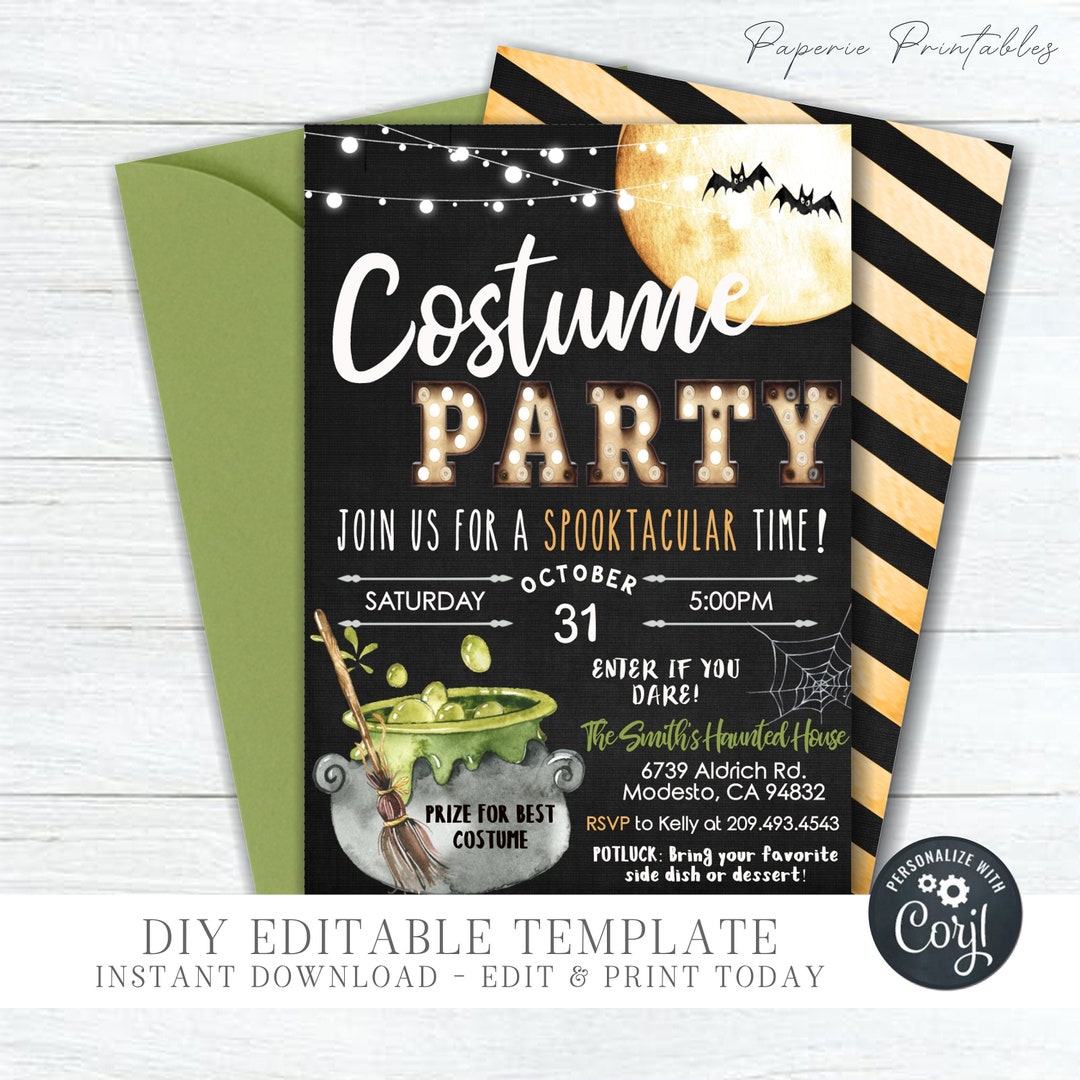 EDITABLE Halloween Costume Party Invitation - Costume Party Template ...