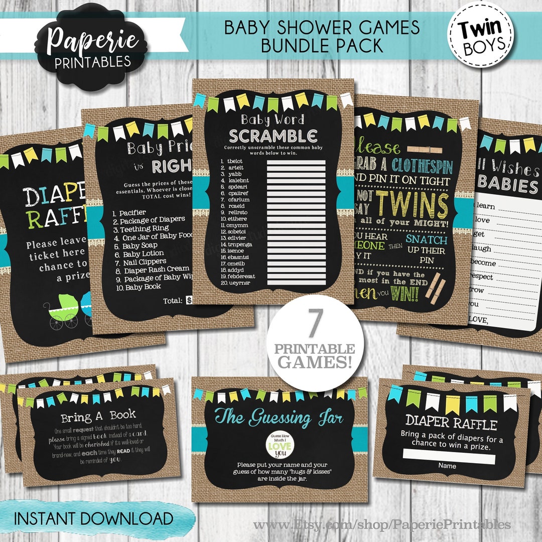 Twin Boys Baby Shower Games Bundle Pack Country Baby Shower Games ...