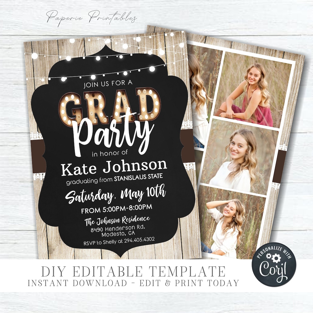 Editable Photo Graduation Party Invitation Template (digital Download ...