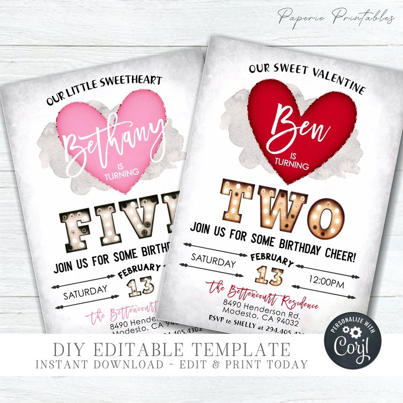 EDITABLE Valentine Birthday Invitation Sweetheart Birthday | Etsy