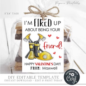 EDITABLE Fire Fighter Valentine Cards, Kid Valentine Cards, School ...