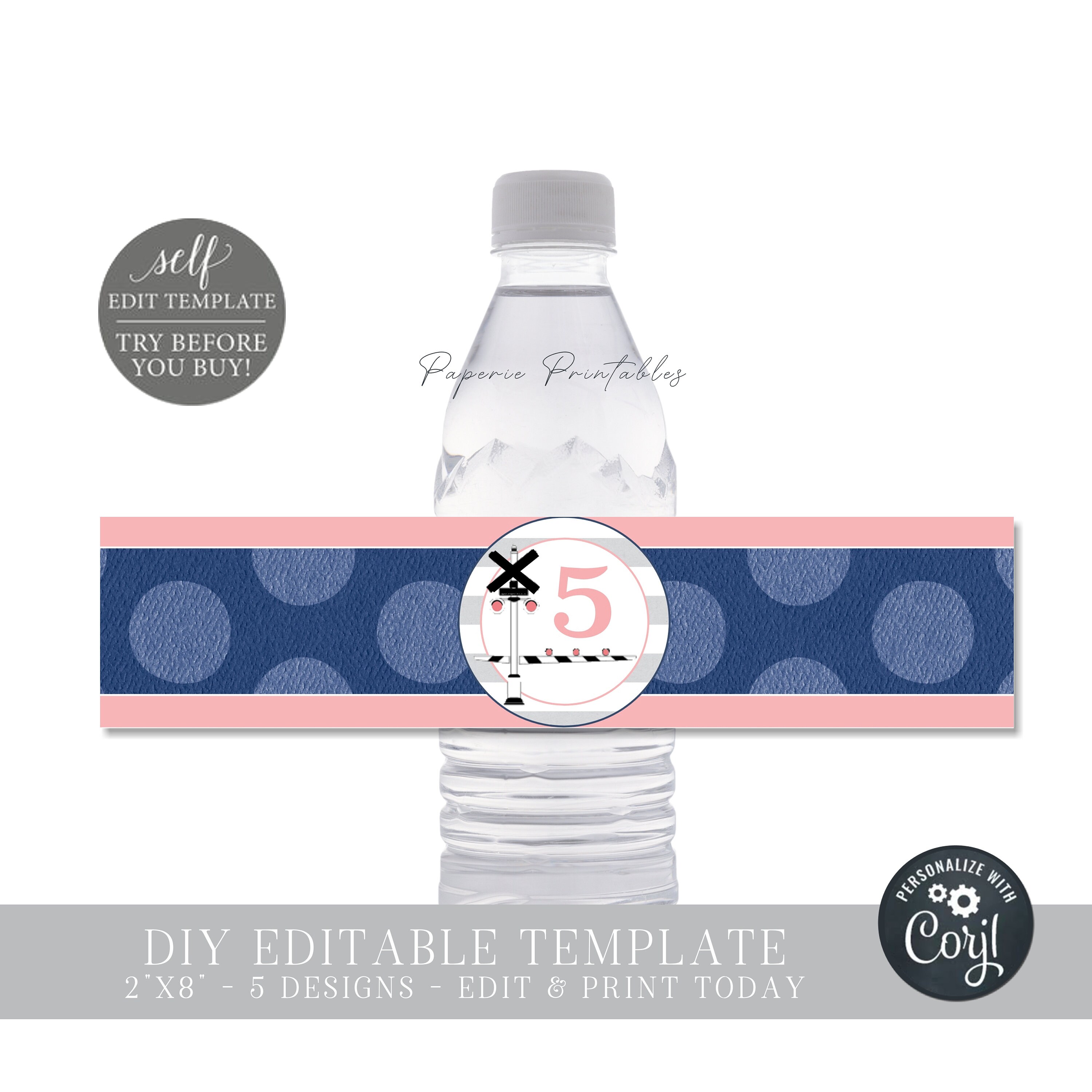 EDITABLE Choo Choo and Tutus Water Bottle Labels Water Bottle - Etsy