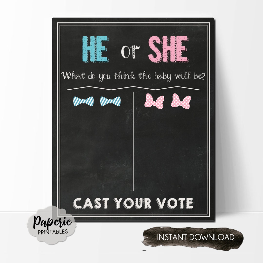 Cast Your Vote Gender Reveal Party Sign – HE or SHE Gender Reveal Sign ...