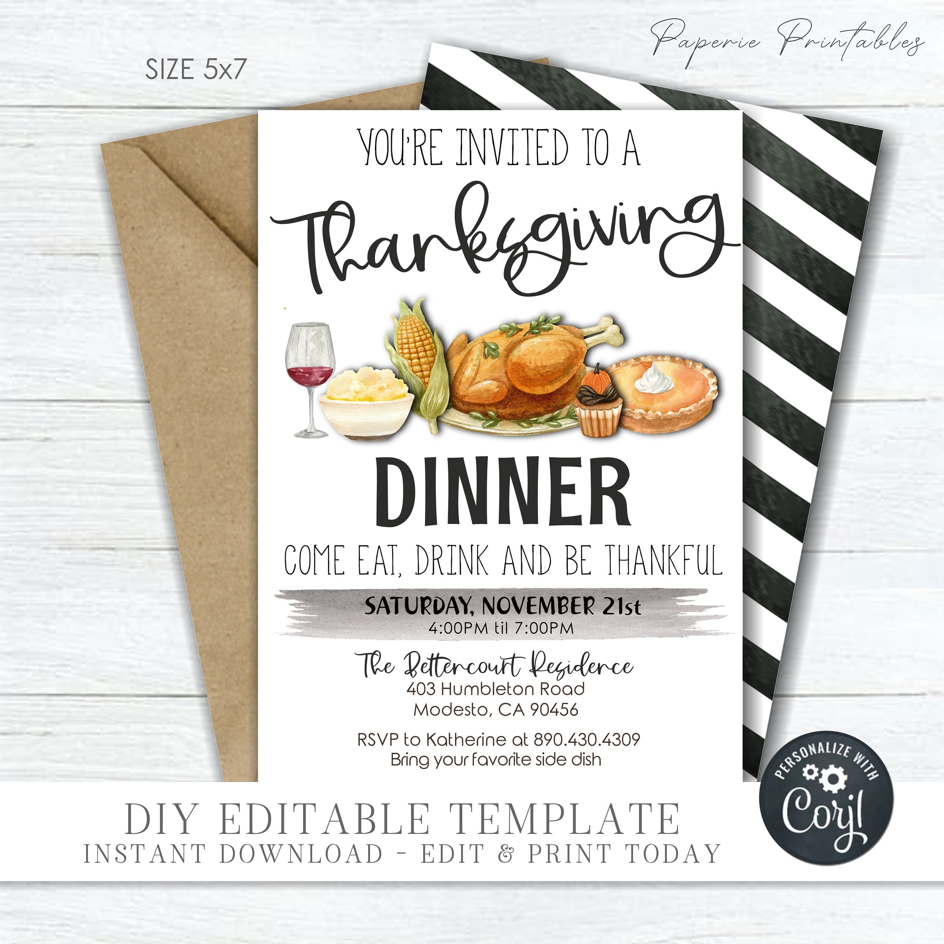 Editable Thanksgiving Dinner Invitation Template (digital Printable) # ...