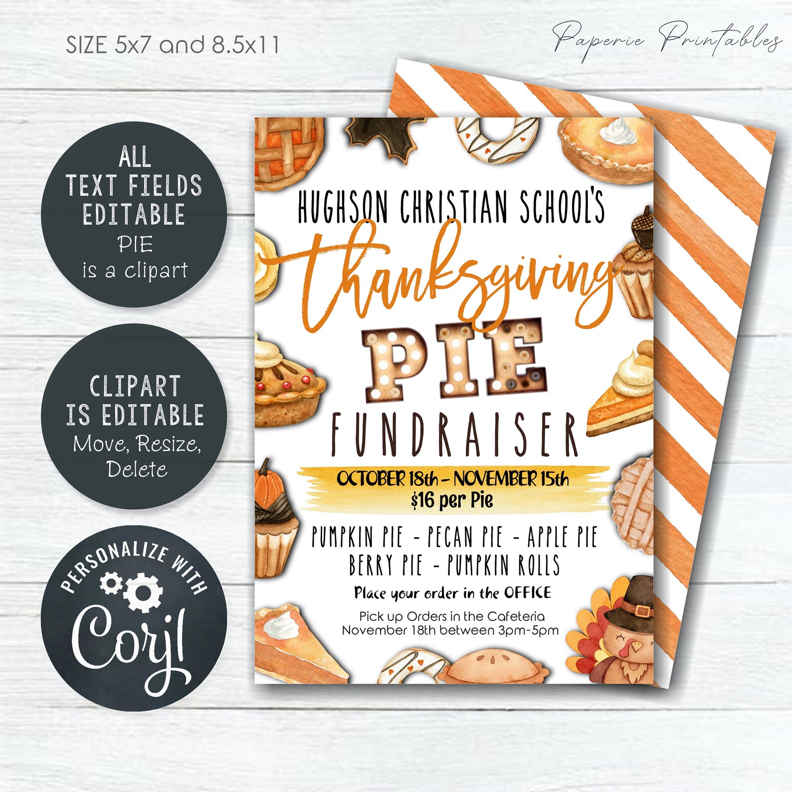 EDITABLE Thanksgiving Pie Fundraising Flyer Thanksgiving Pie - Etsy