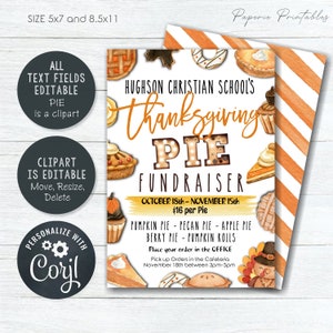 EDITABLE Thanksgiving Pie Fundraising Flyer, Thanksgiving Pie Sale ...