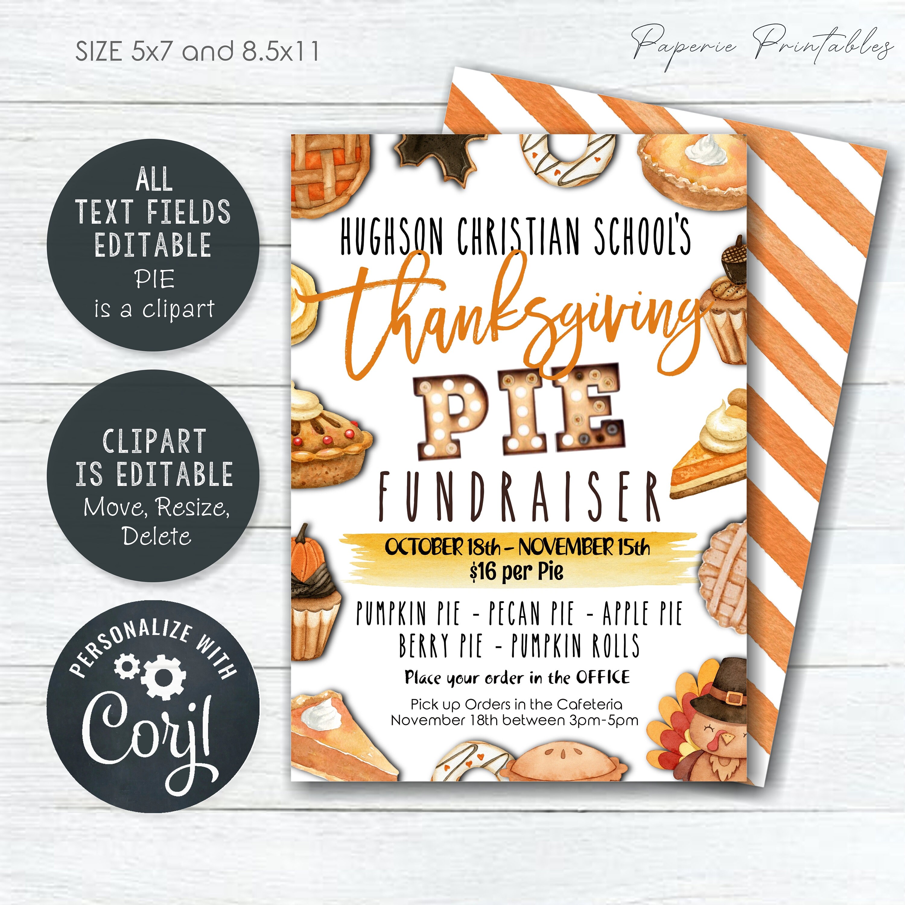 EDITABLE Thanksgiving Pie Fundraising Flyer Thanksgiving Pie - Etsy