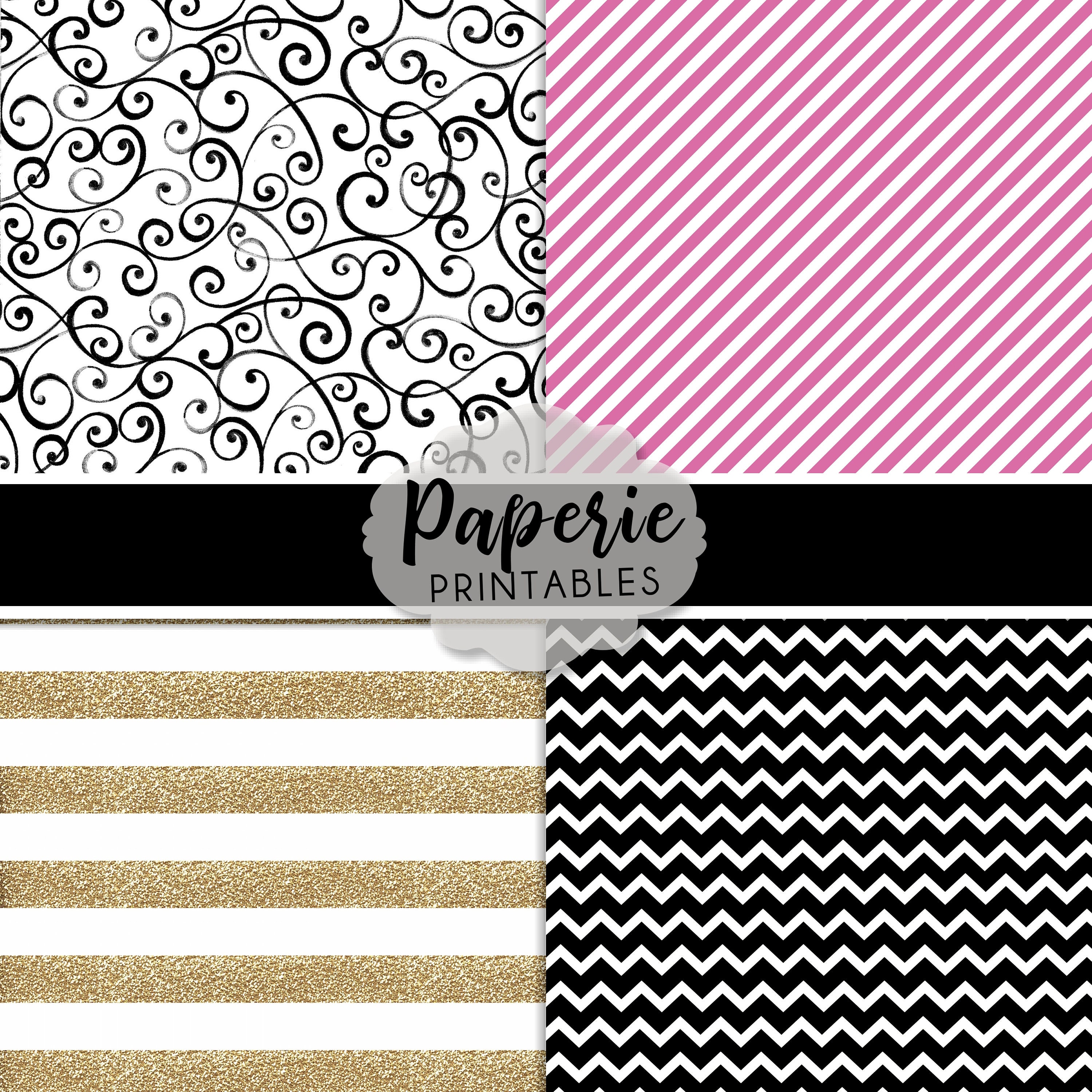 Pink & Gold Glitter Digital Paper: Scrapbook Patterns (12x12, Digital ...