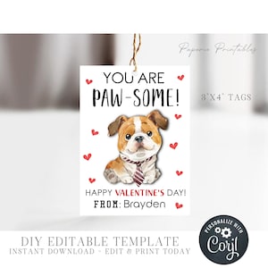 EDITABLE Puppy Valentine Cards, Dog Valentine Cards, School Valentine ...