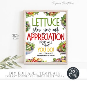 Salad Bar Teacher Appreciation Sign: Editable Thank You (DIY Corjl ...