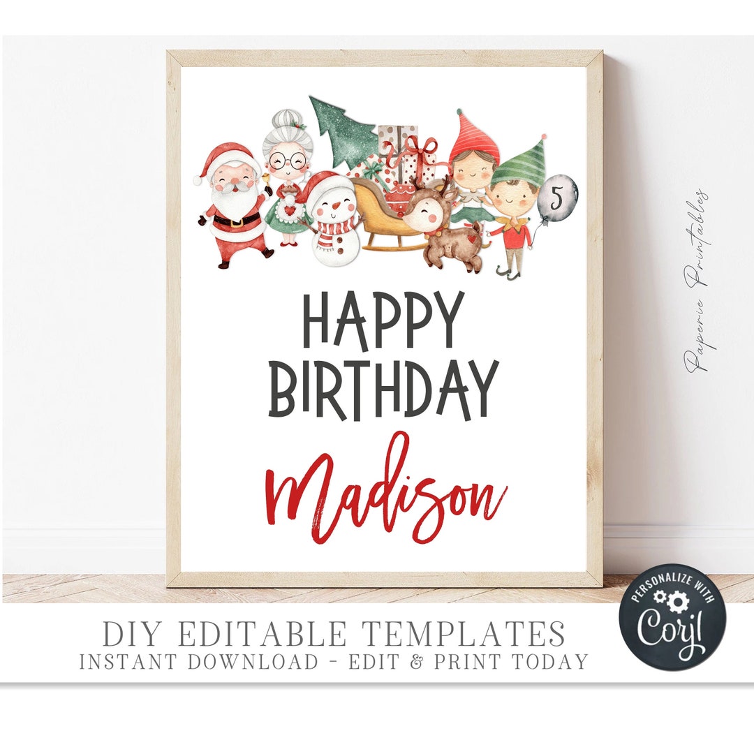 Editable Christmas Birthday Party Sign: DIY Poster (digital Download) # ...