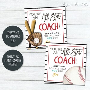 EDITABLE Coach Appreciation Gift Tag, Baseball Coach Appreciation Tag ...