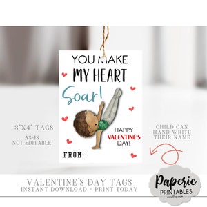 Gymnastics Valentine Card for Kids, Kids Valentine Cards, Gymnast ...