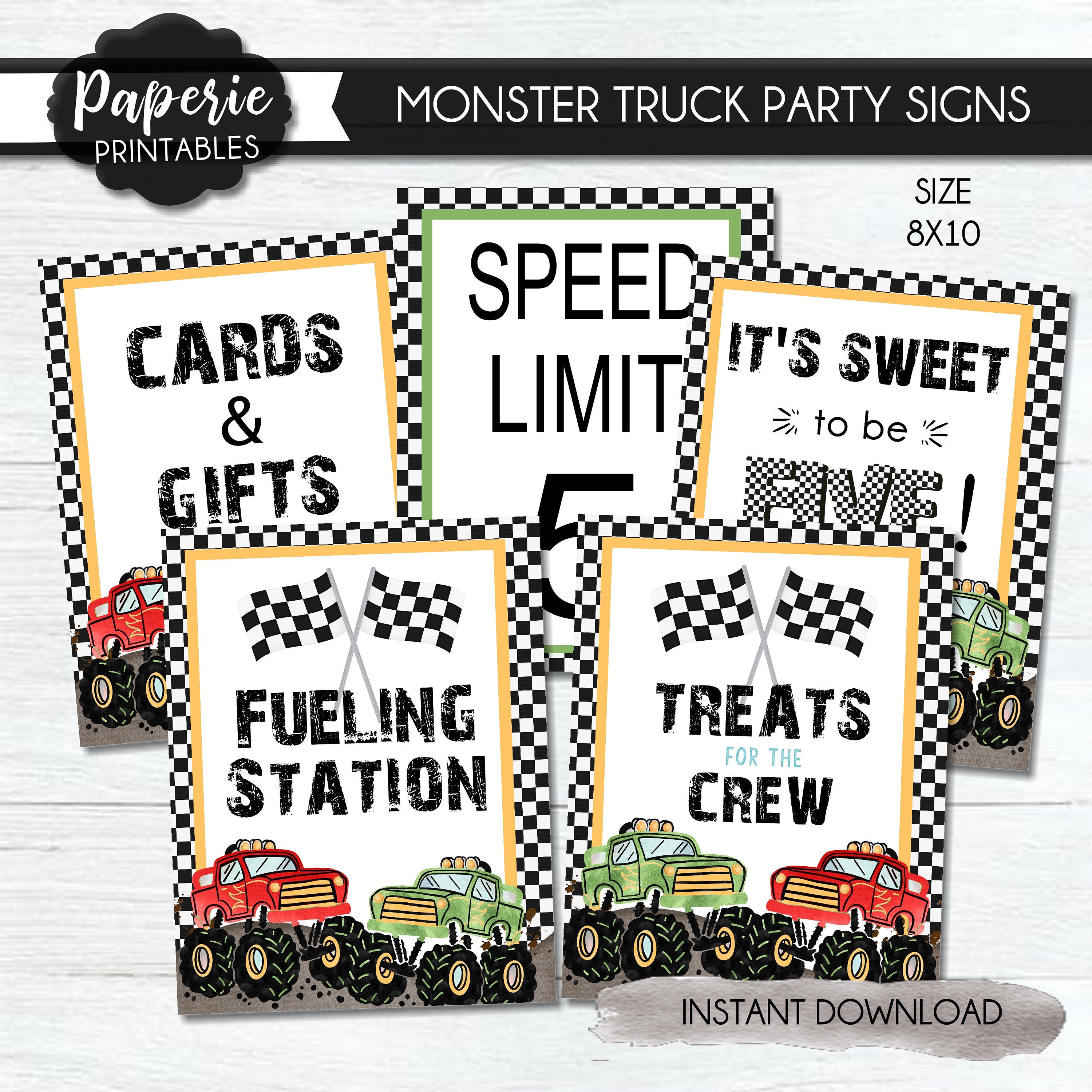 Monster Truck Birthday Party Signs: 5-piece Bundle (instant Download) # ...