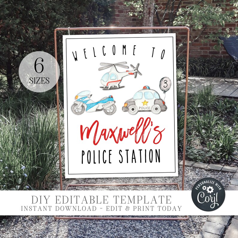 Editable Police Birthday Party Welcome Sign Police Birthday - Etsy