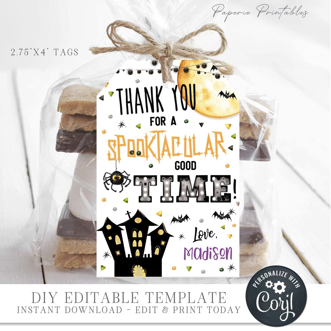 EDITABLE Halloween Birthday Party Favor Tags Spooktacular Birthday Tag ...