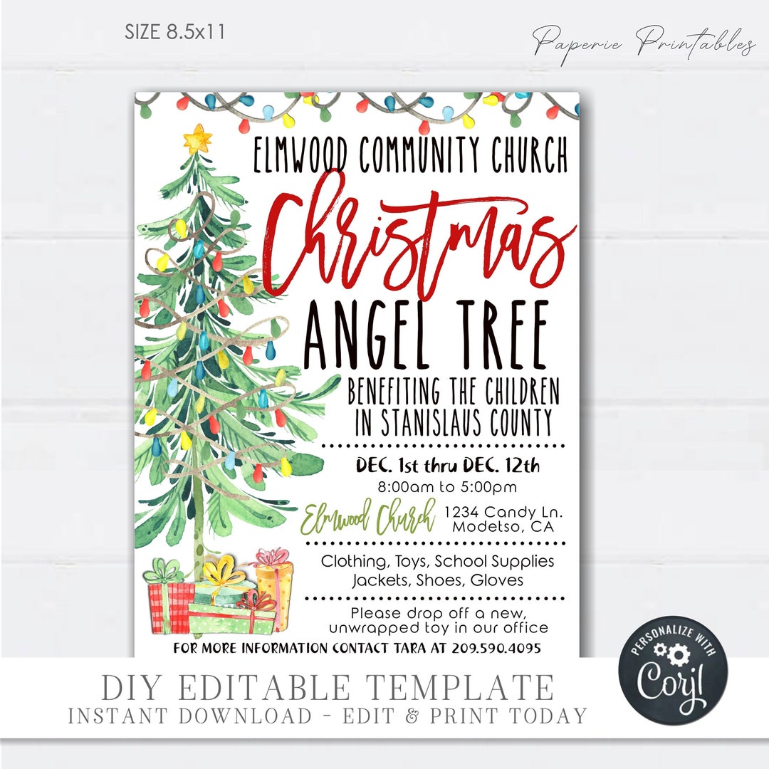 EDITABLE Angel Tree Flyer, Christmas Angel Tree Printable, Angel Tree ...
