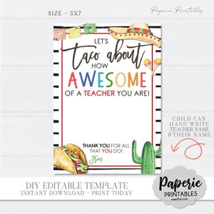 EDITABLE Taco About Teacher Appreciation Gift Card Holder, Teacher ...