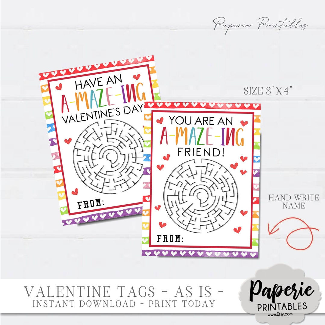 A-MAZE-ING Valentine Tags, Maze Kids Valentine Cards, Amazing Valentine ...