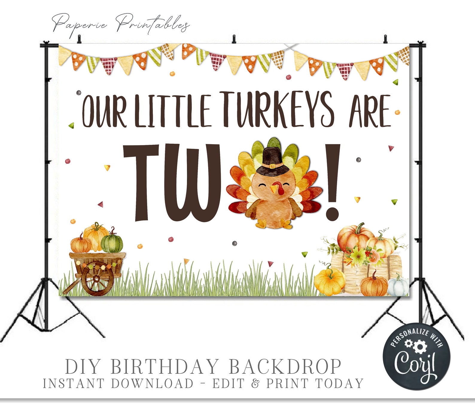 EDITABLE Turkey Birthday Party Backdrop Little Turkey - Etsy