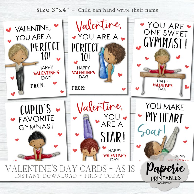 Gymnastics Valentine Card for Kids Kids Valentine Cards - Etsy