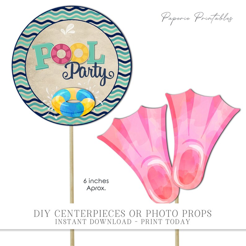 Editable Pool Party Centerpieces: DIY Photo Props (digital Download) # ...