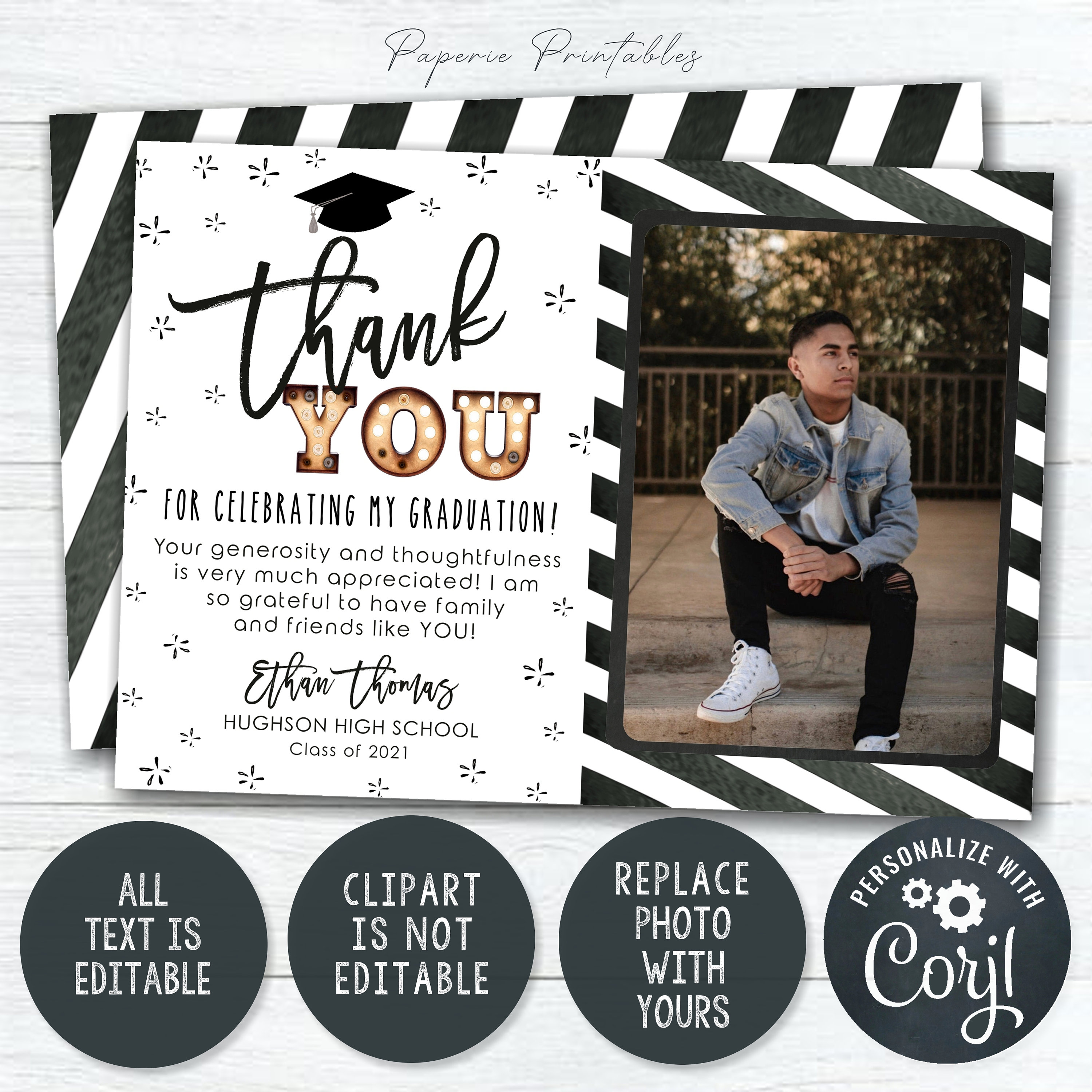 EDITABLE Graduation Thank You Card Thank You Graduation Card - Etsy