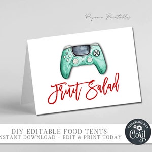 EDITABLE Video Game Party Food Label Tent Cards, Video Game Label ...