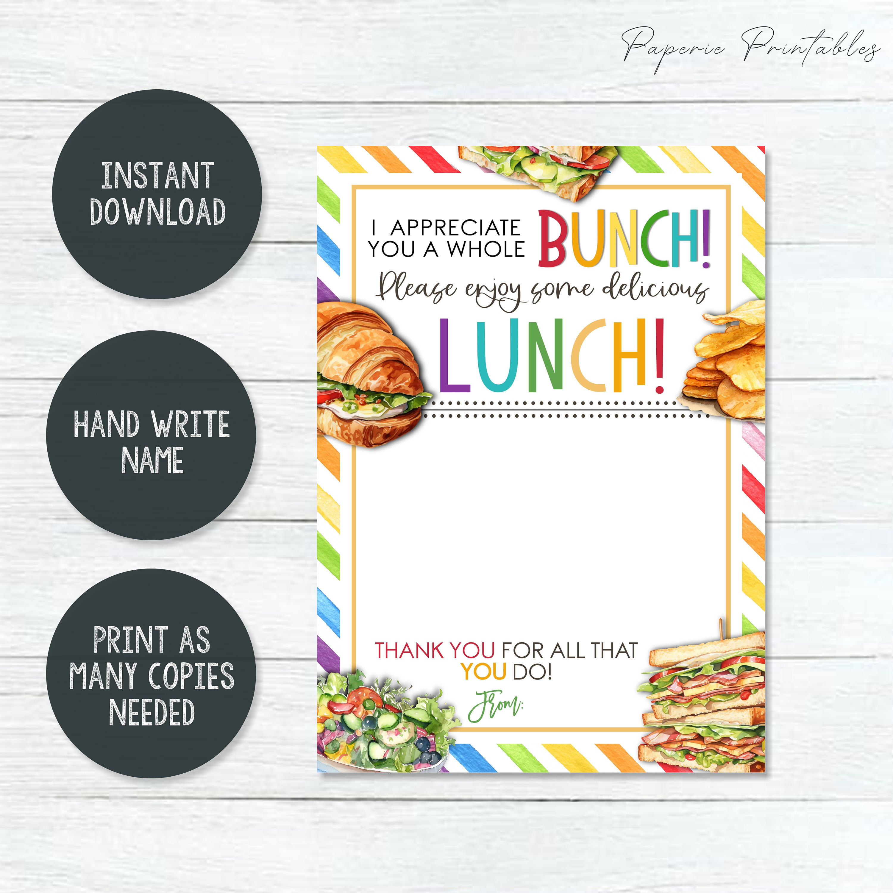 Teacher Appreciation Lunch Gift Card Holder: Editable DIY Printable ...