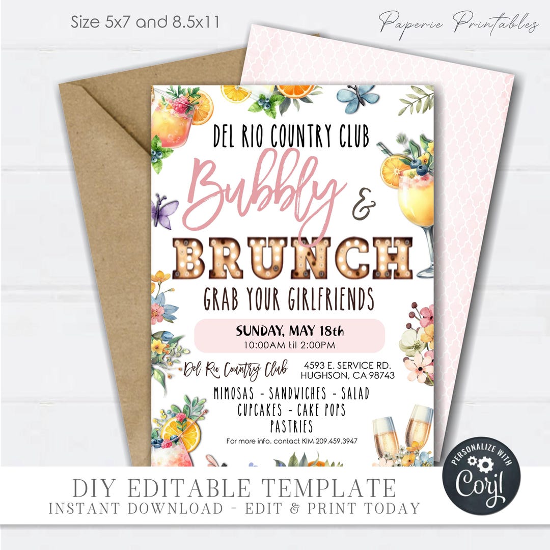 EDITABLE Bubbly and Brunch Flyer, Mimosa Brunch Flyer, Brunch Event ...