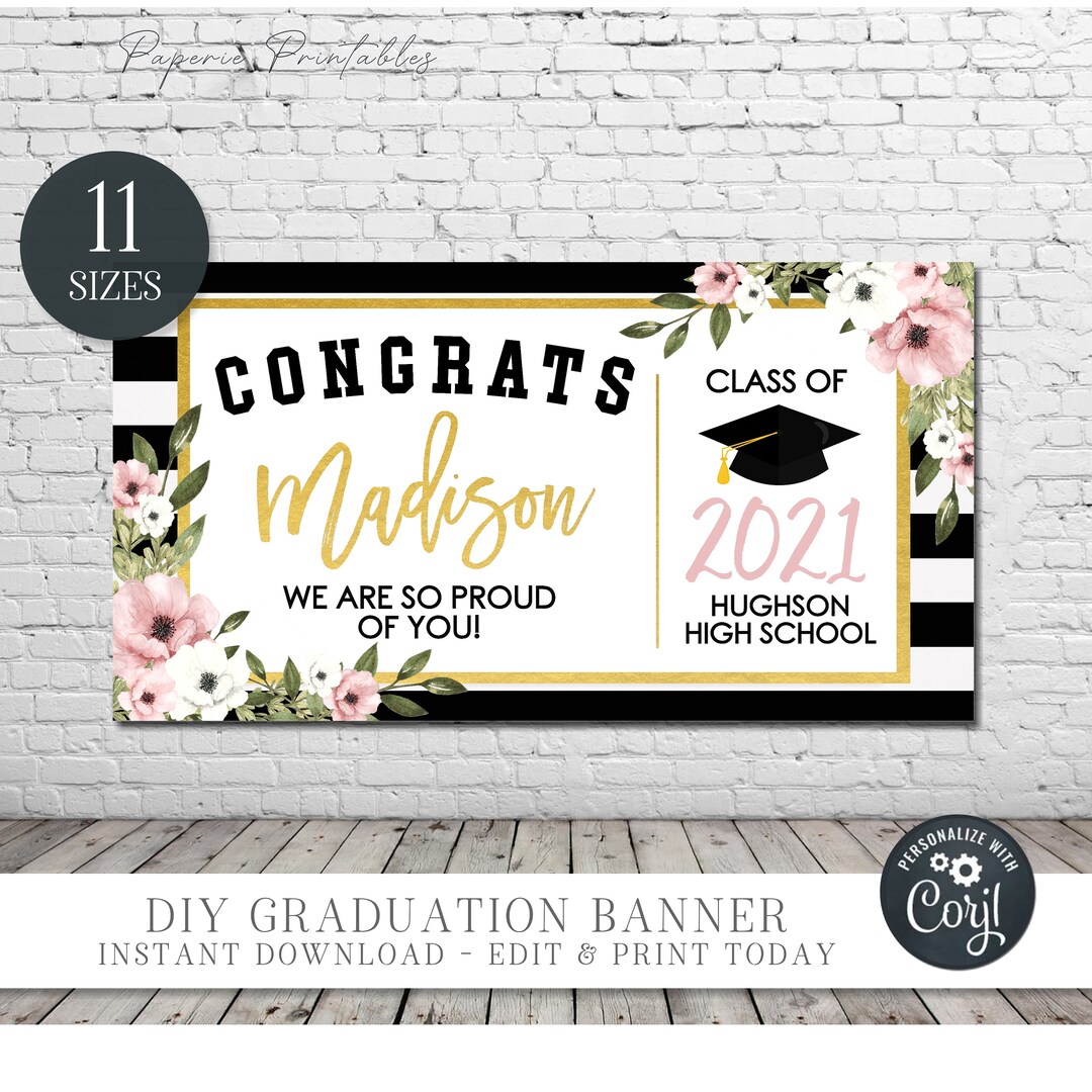 Editable Graduation Banner: Floral Class of 2023 Backdrop (DIY Digital ...