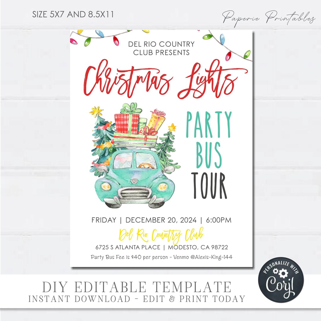 Editable Christmas Lights Tour Flyer: DIY Invitation (5x7 & 8.5x11 ...