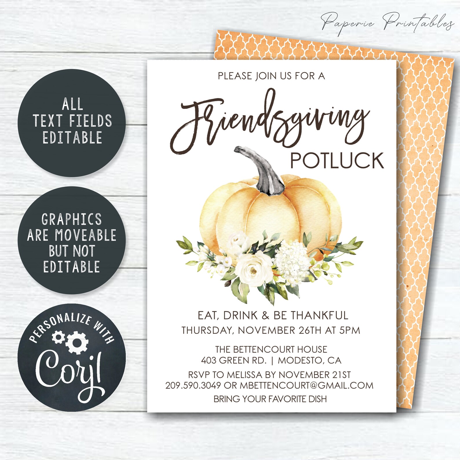 Editable Friendsgiving Potluck Invitation Template (DIY Digital ...