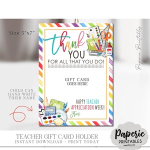 EDITABLE Teacher Appreciation Gift Card Holder, Thank You for ALL That ...