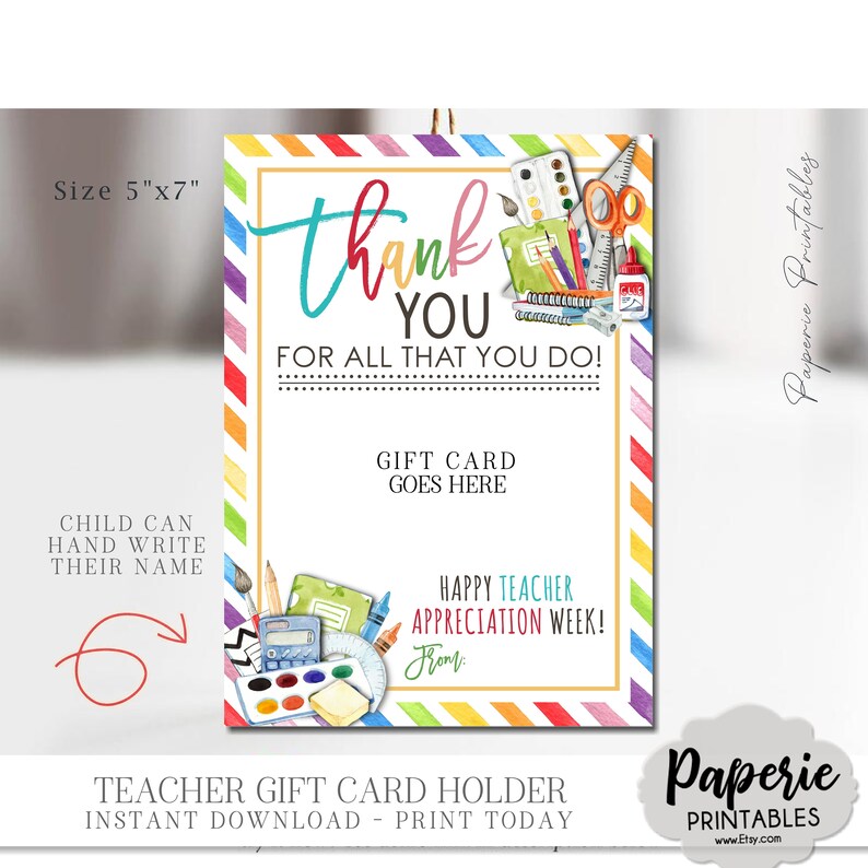EDITABLE Teacher Appreciation Gift Card Holder Thank You for - Etsy