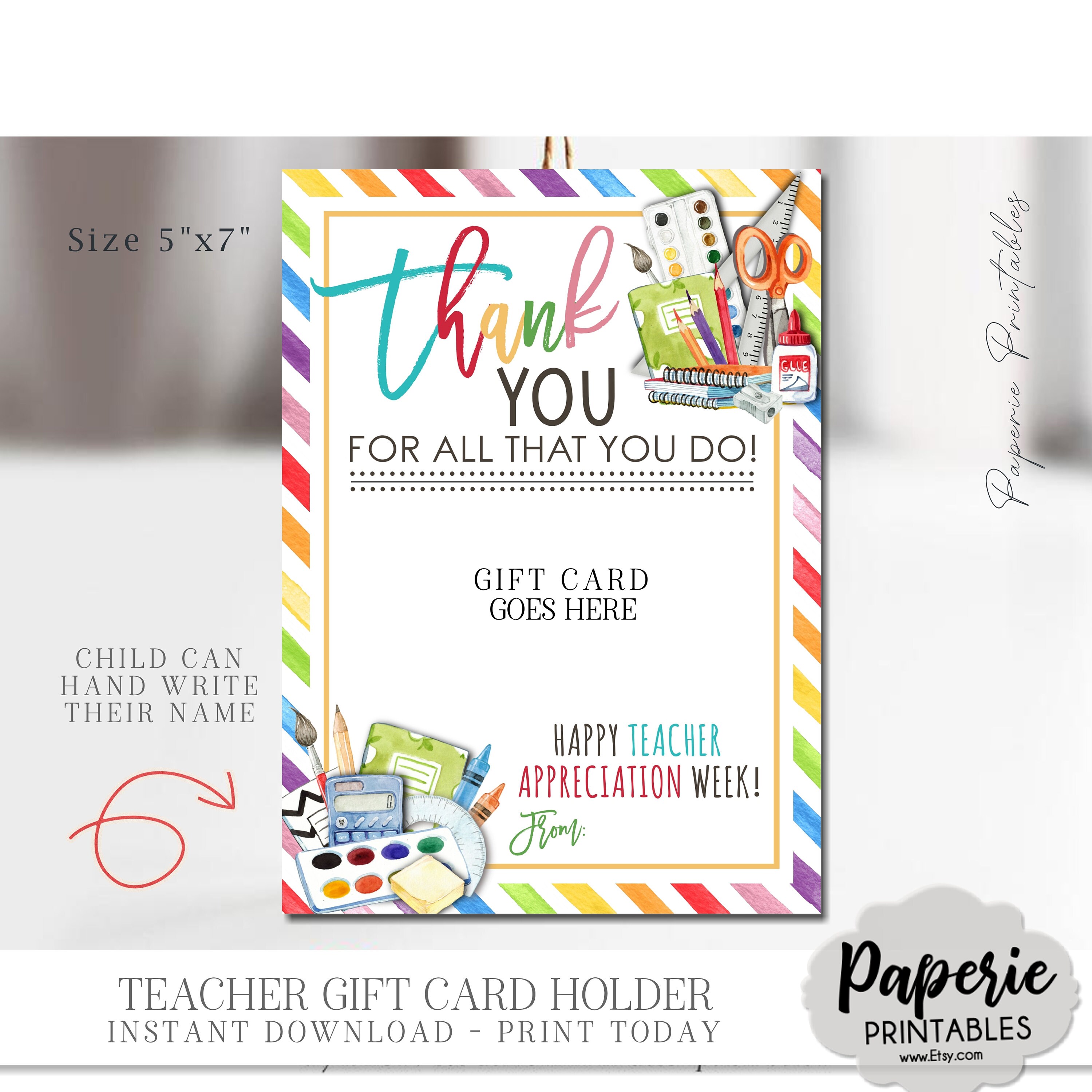 EDITABLE Teacher Appreciation Gift Card Holder Thank You for - Etsy