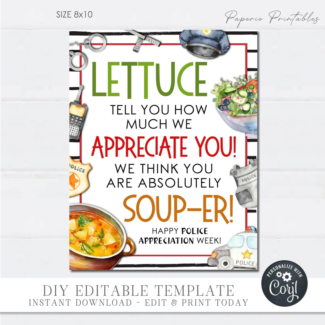 EDITABLE Police Appreciation Sign, Soup and Salad Lunch Police ...