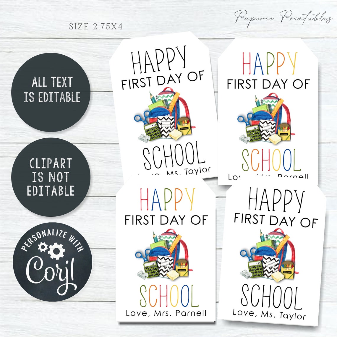 EDITABLE First Day of School Printable Tag Back to School | Etsy