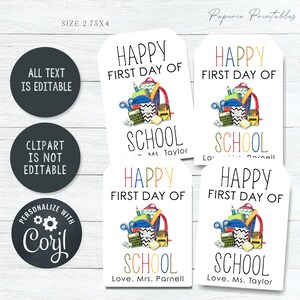 EDITABLE First Day of School Printable Tag Back to School Teacher Gift ...