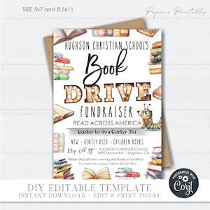 Editable Book Drive Flyer Template: School Fundraiser (DIY W/corjl) - # ...