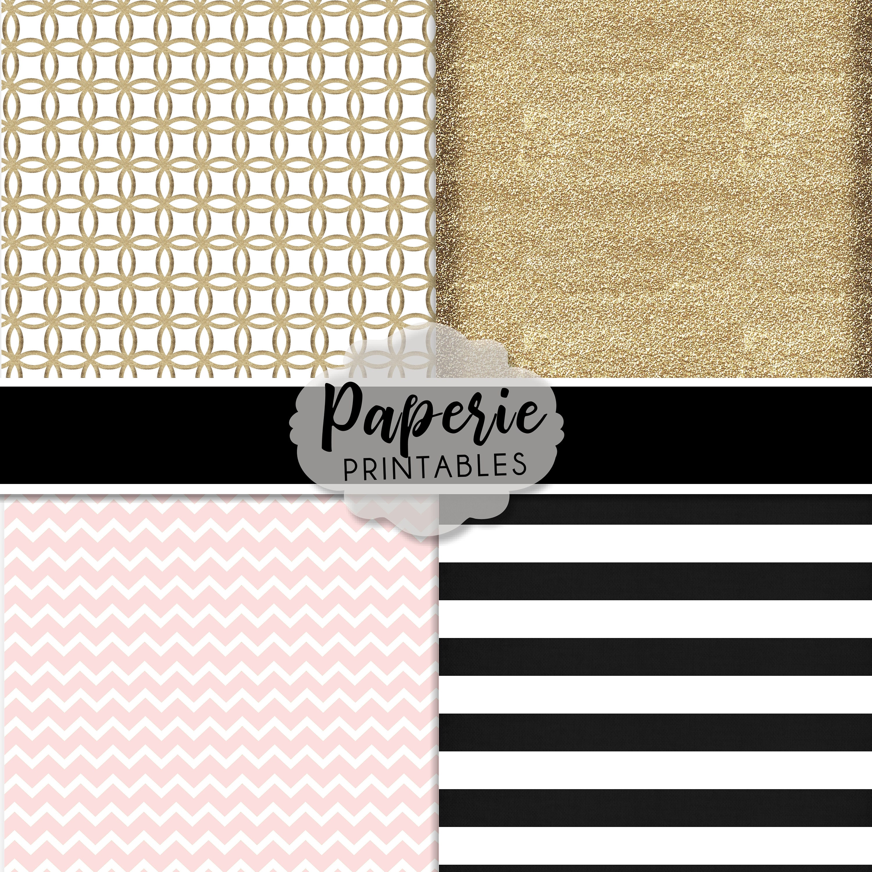 Light Pink, Gold Glitter & Black Pattern Digital Paper - 12x12 Digital ...
