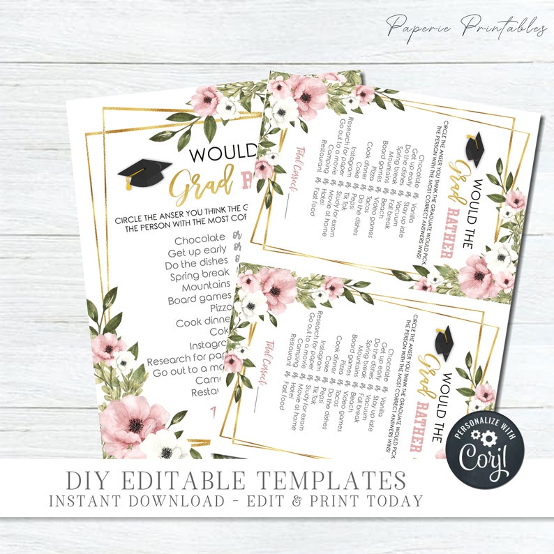 Editable Would the Grad Rather This or That Graduation Party - Etsy
