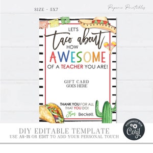 EDITABLE Taco About Teacher Appreciation Gift Card Holder, Teacher ...