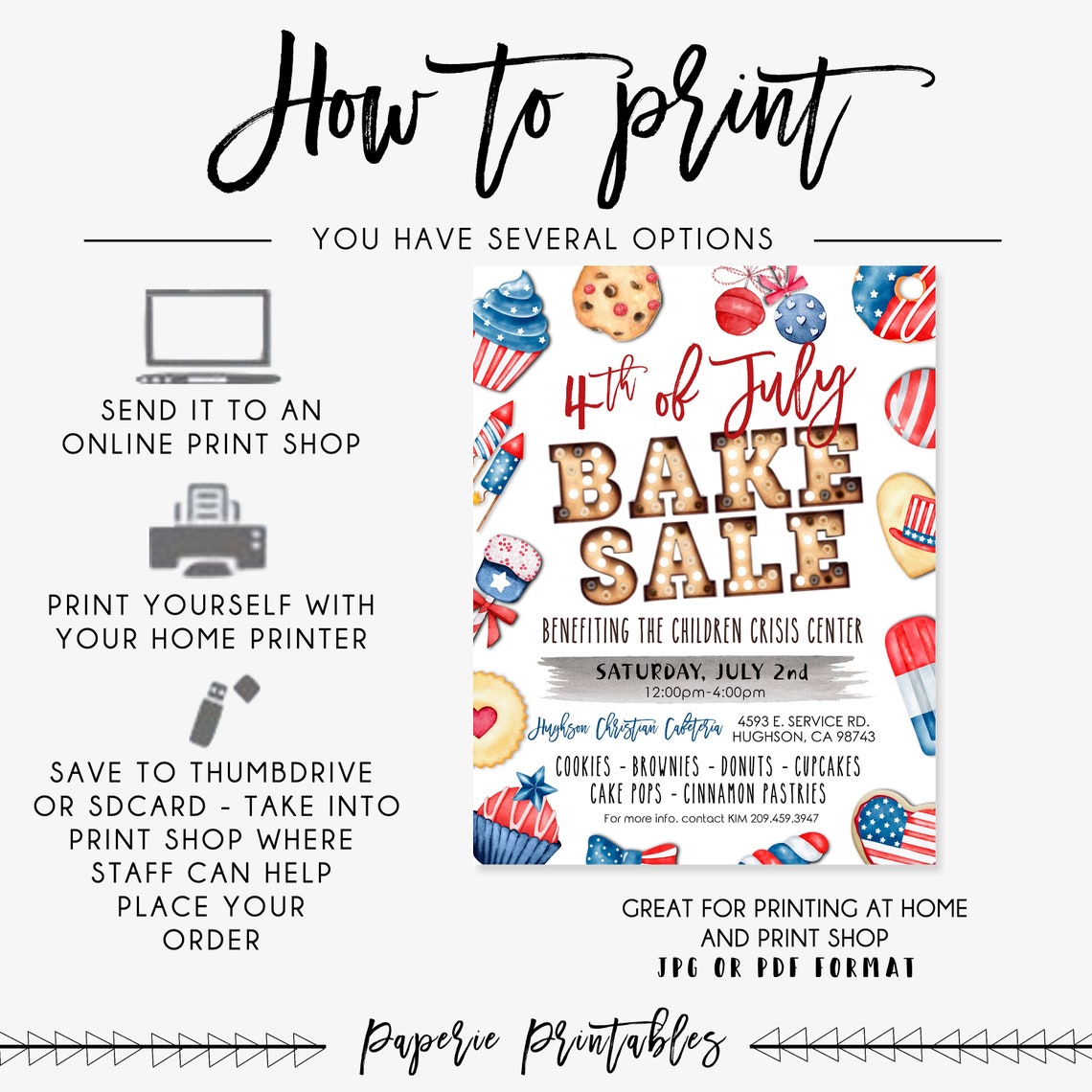EDITABLE 4th of July Bake Sale Flyer, Patriotic Bake Sale Flyer, 4th of ...