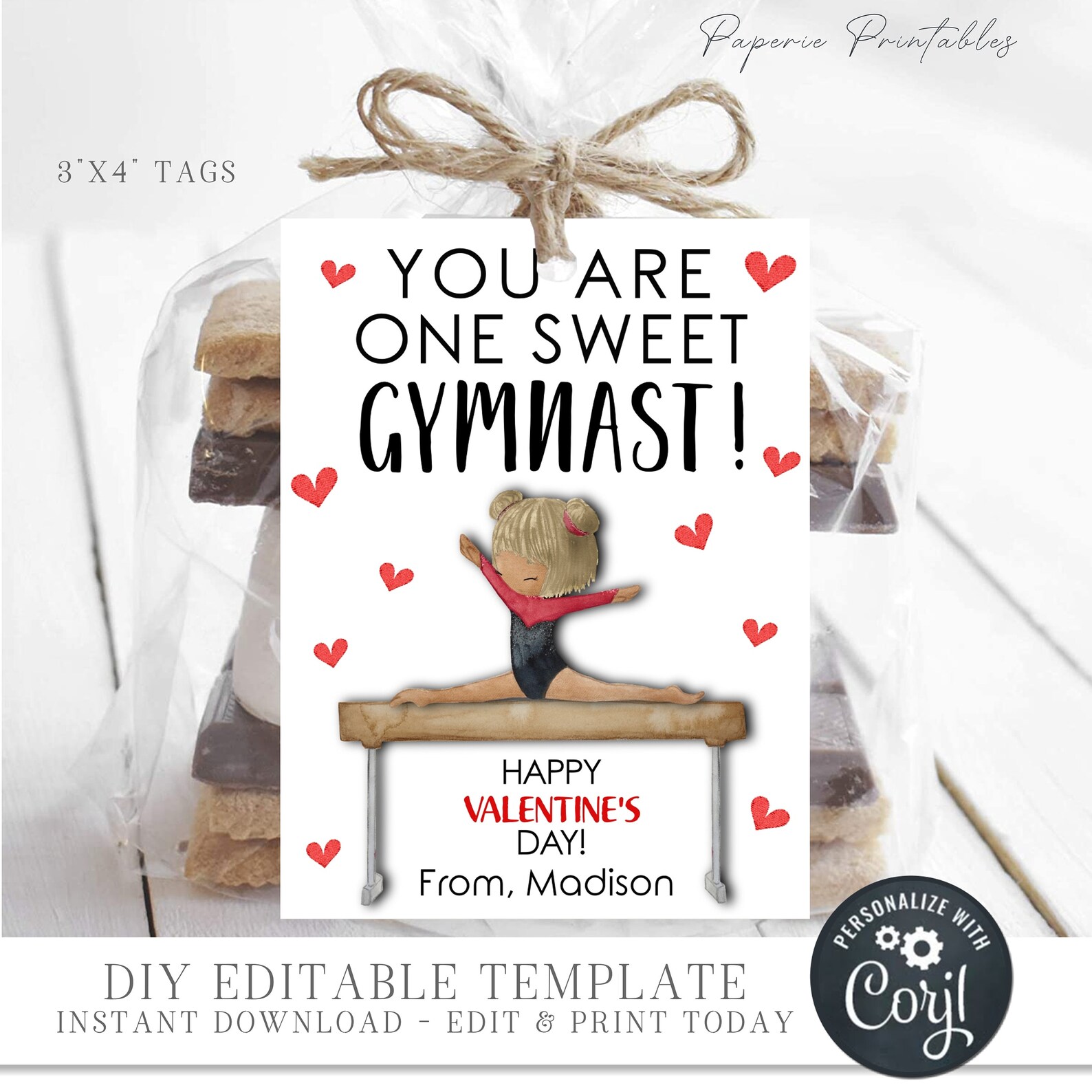 EDITABLE Gymnast Valentine Cards Kid Valentine Cards School - Etsy