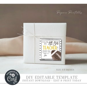 EDITABLE Teacher Appreciation Gift Tag, Football Teacher Appreciation ...