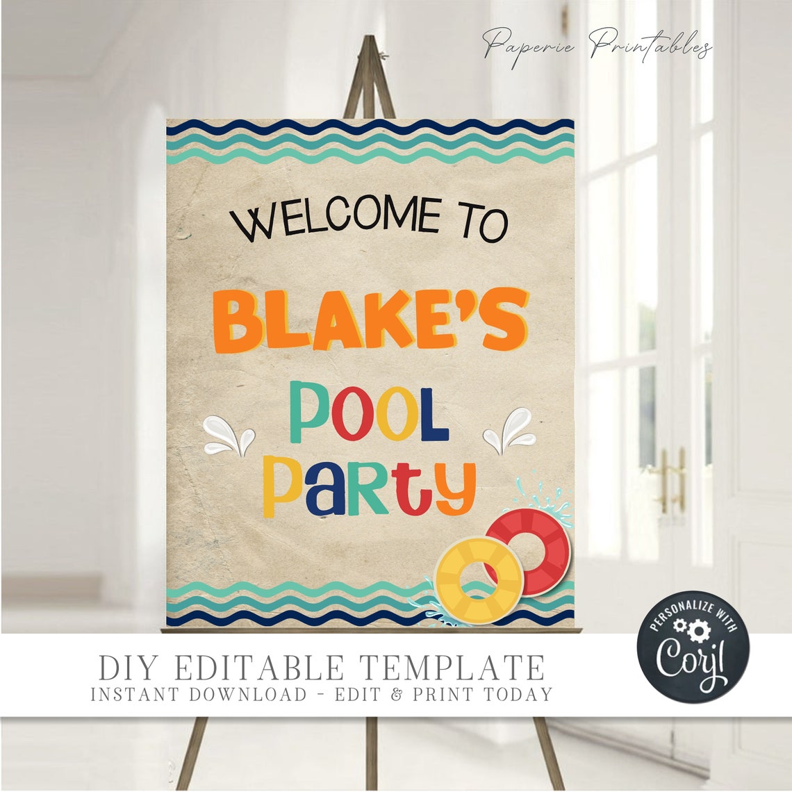 EDITABLE Pool Party Signage Pool Party Birthday Party Signs - Etsy